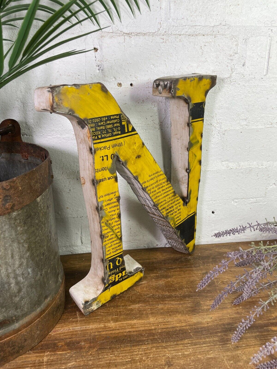 Letter N Vintage Reclaimed Tin Metal Oil Drum Letters – Bucks Retro ...