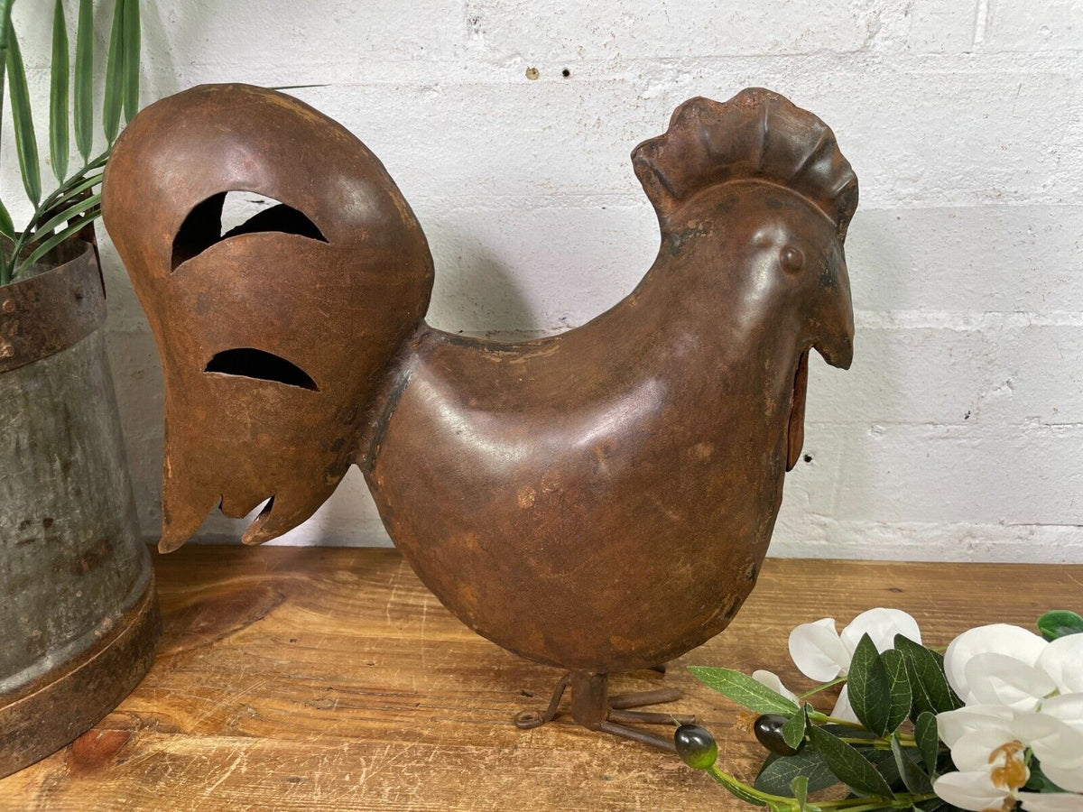 Rustic Reclaimed Handmade Metal Chick Chicken Rooster Garden Sculpture ...