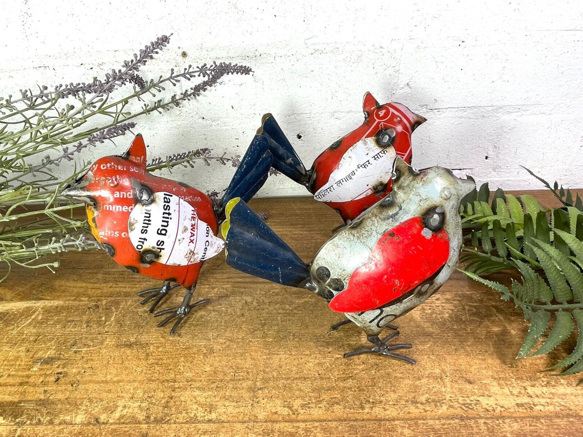 Hand Made Reclaimed Recycled Metal Oil Drum Tin Bird Robin Sculpture G ...