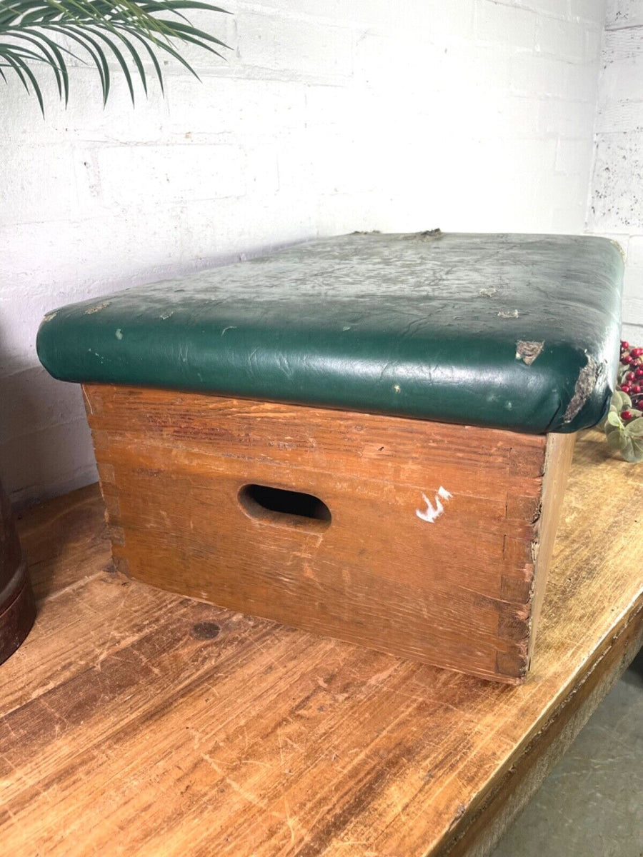 Vintage Rustic French Green Vinyl Gym Vault Box Pommel Horse Foot Stoo ...