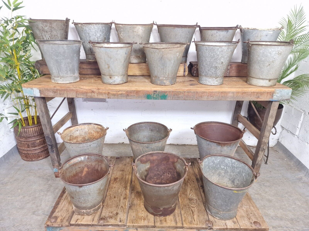 Vintage Rustic Reclaimed Riveted Galvanised Fire Bucket Garden Planter ...