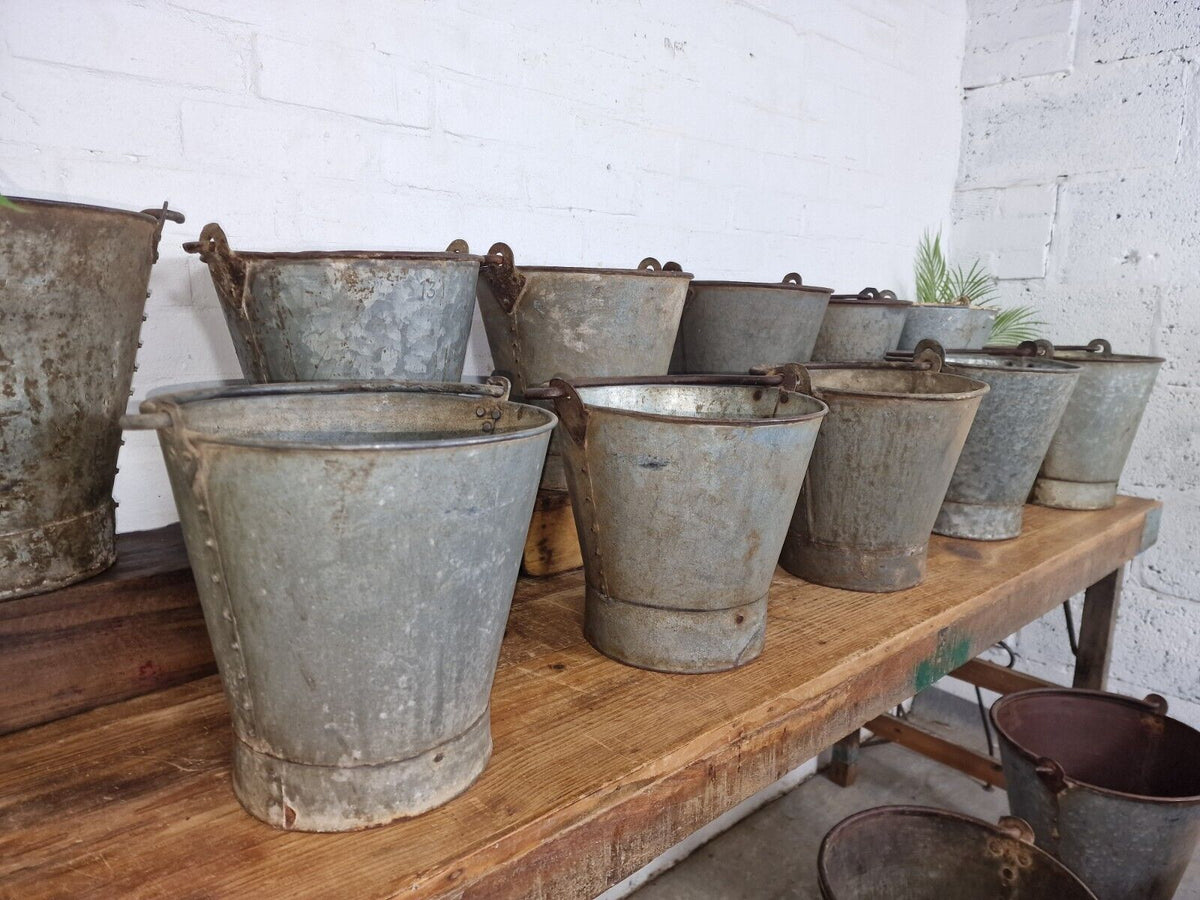 Vintage Rustic Reclaimed Riveted Galvanised Fire Bucket Garden Planter ...