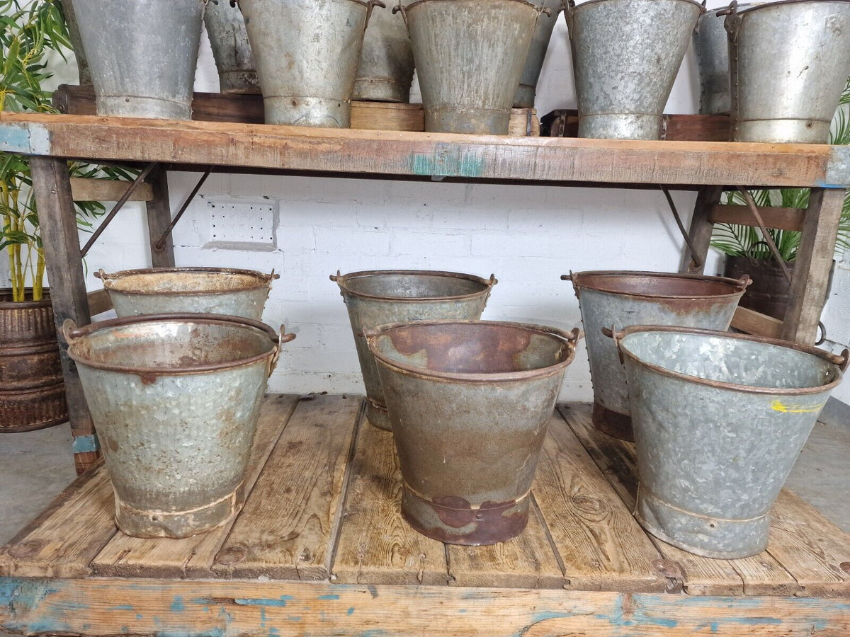 Vintage Rustic Reclaimed Riveted Galvanised Fire Bucket Garden Planter ...