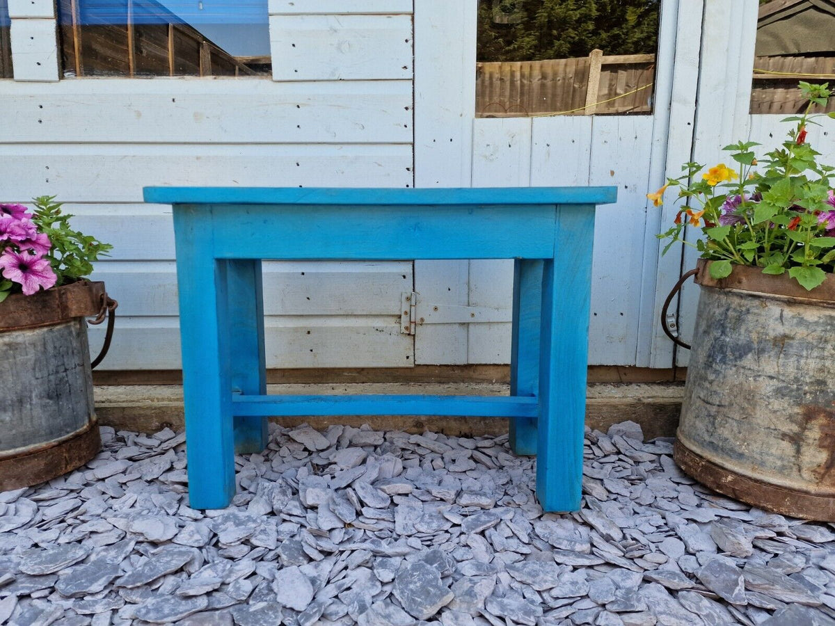 Vintage Reclaimed Indian Blue Wooden Side Plant Lamp Bedside Table Ben ...