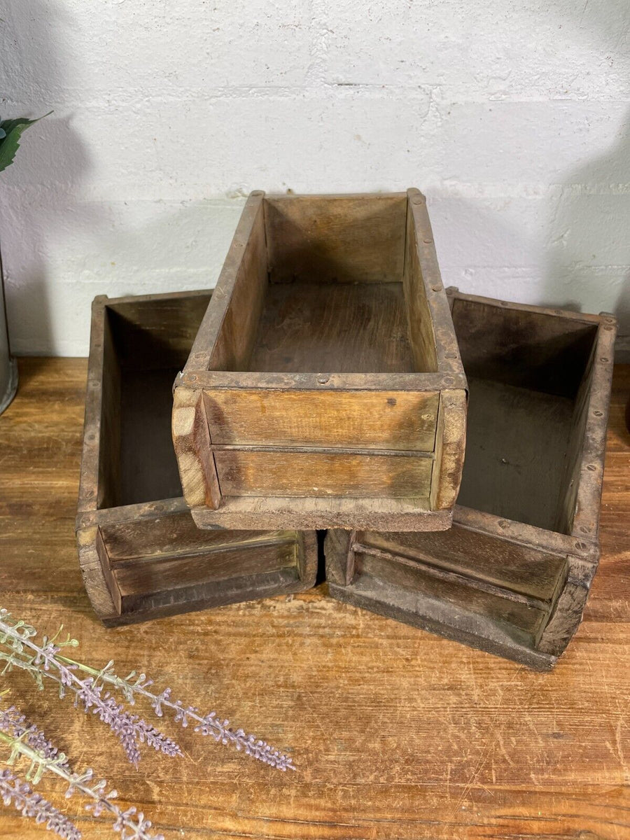 Vintage Rustic Reclaimed Hand Made Wooden Brick Mould Trinket Herb Pla ...